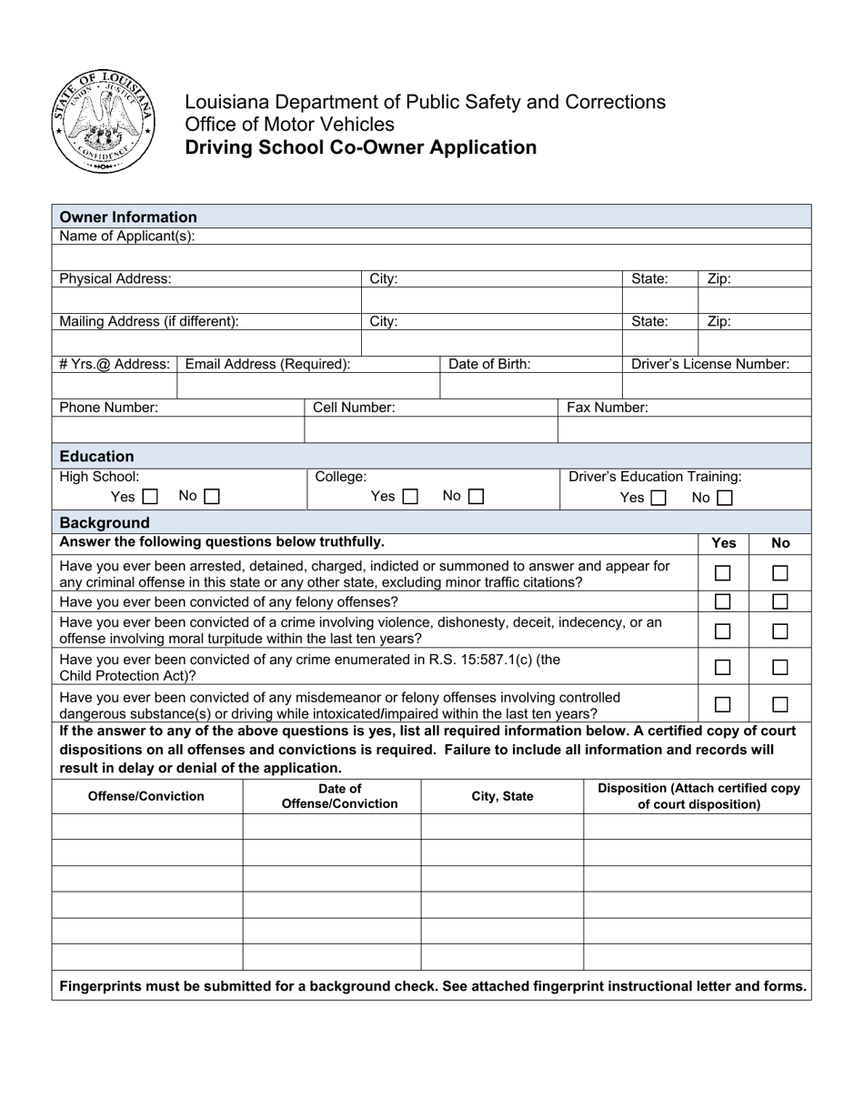 Louisiana Driving School Co-owner Application - Fill Out, Sign Online ... Louisiana Driving School Co-owner Application - Fill Out, Sign Online ...