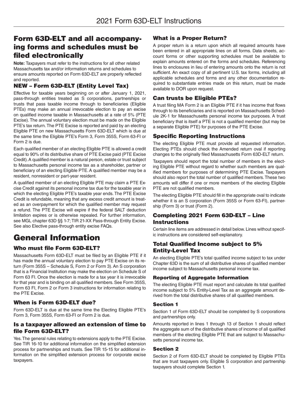 Download Instructions for Form 63D-ELT Entity Level Tax PDF, 2021 | Templateroller