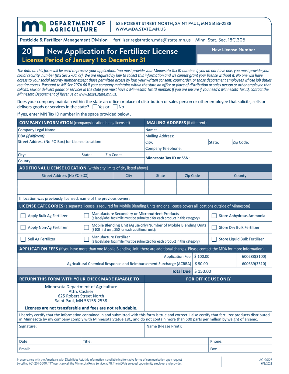 Form AG-00128 Download Fillable PDF or Fill Online New Application for ...
