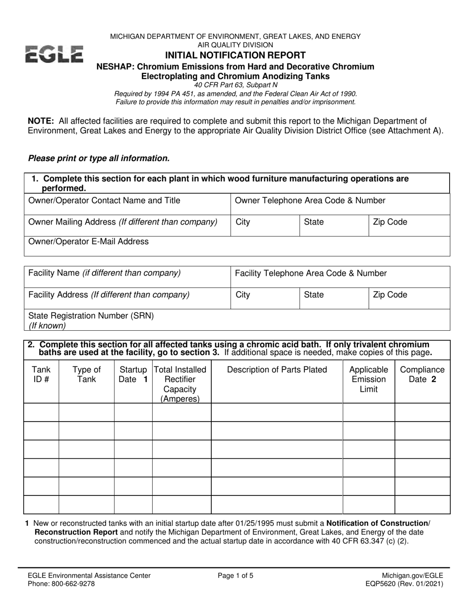 Form EQP5620 - Fill Out, Sign Online and Download Fillable PDF, Michigan | Templateroller