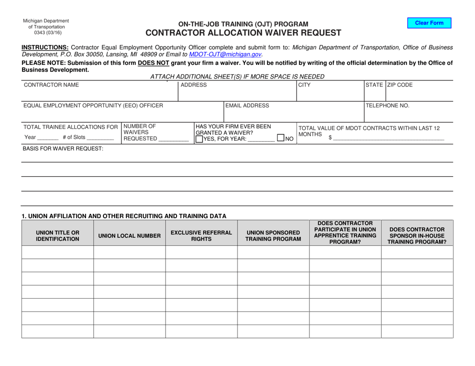 Form 0343 - Fill Out, Sign Online and Download Fillable PDF, Michigan ...