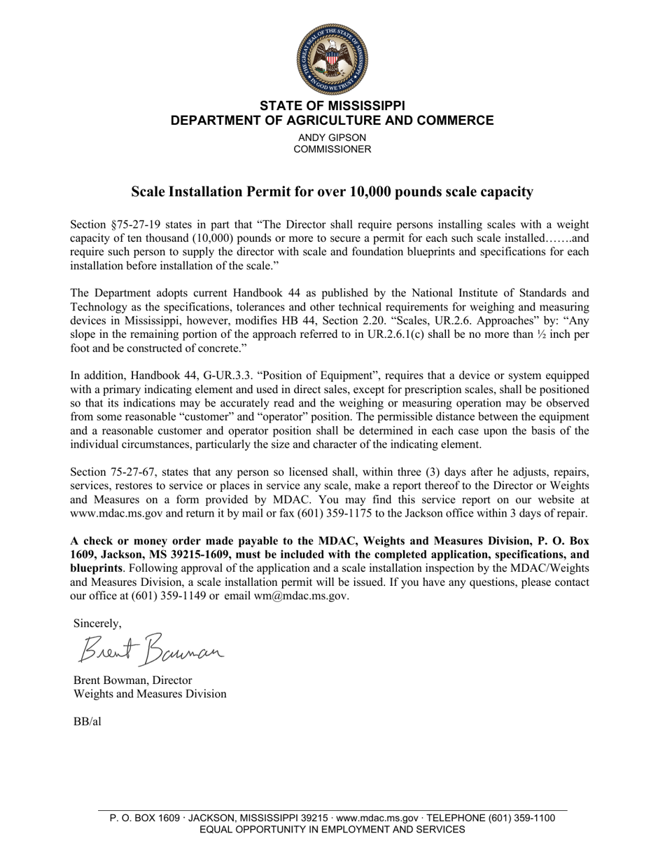 Mississippi Scale Installation Permit Application - Fill Out, Sign ...