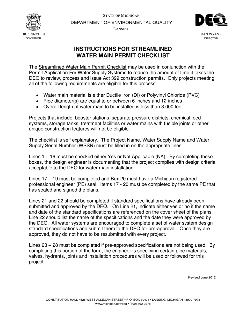 Download Instructions for Form EQP5940 Streamlined Water Main Permit ...