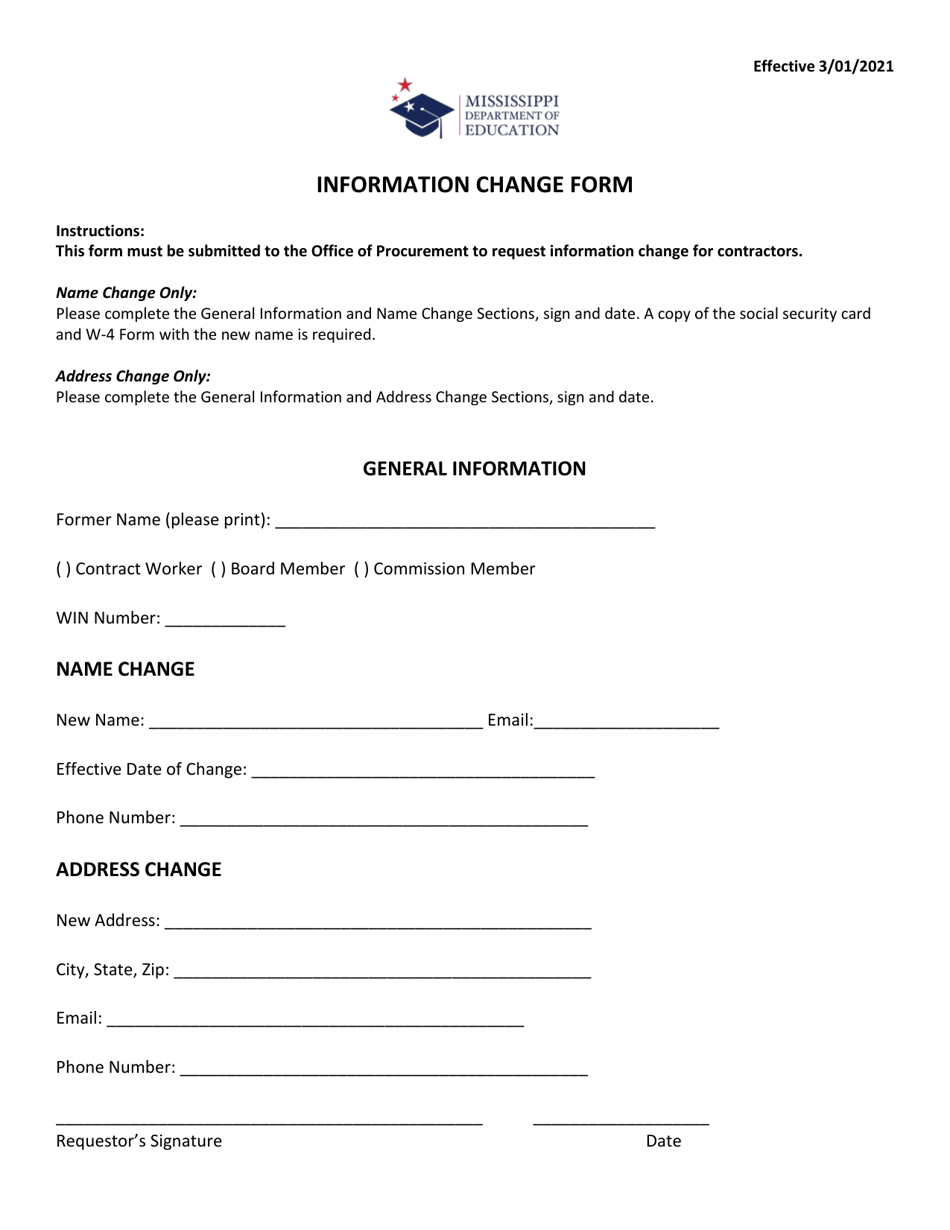 Mississippi Information Change Form - Fill Out, Sign Online and ...