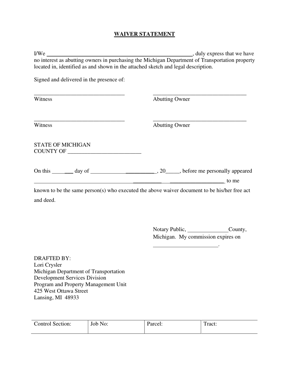 Michigan Waiver Statement Download Fillable PDF | Templateroller