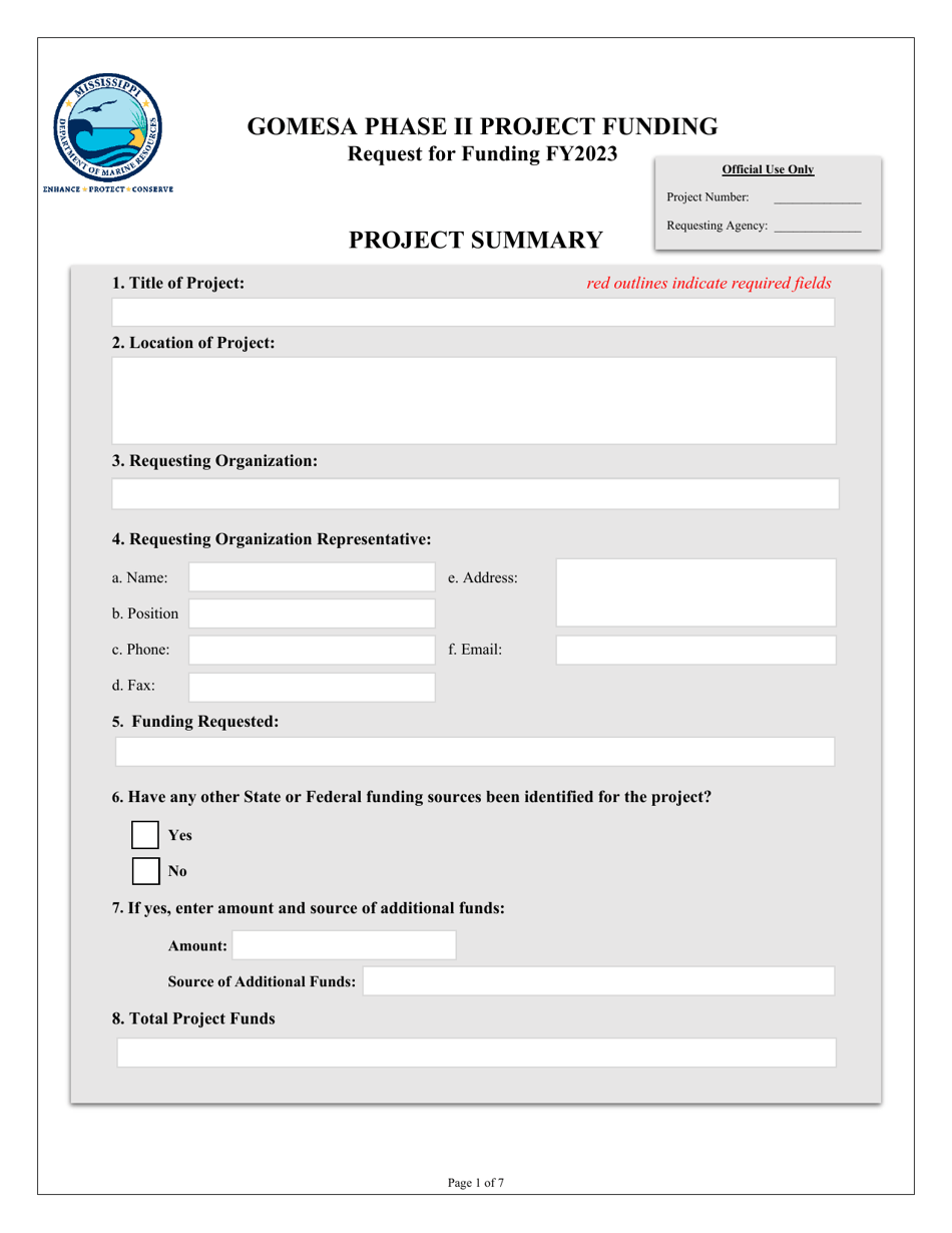 2023 Mississippi Request for Funding - Gomesa Phase II Project Funding - Fill Out, Sign Online ...
