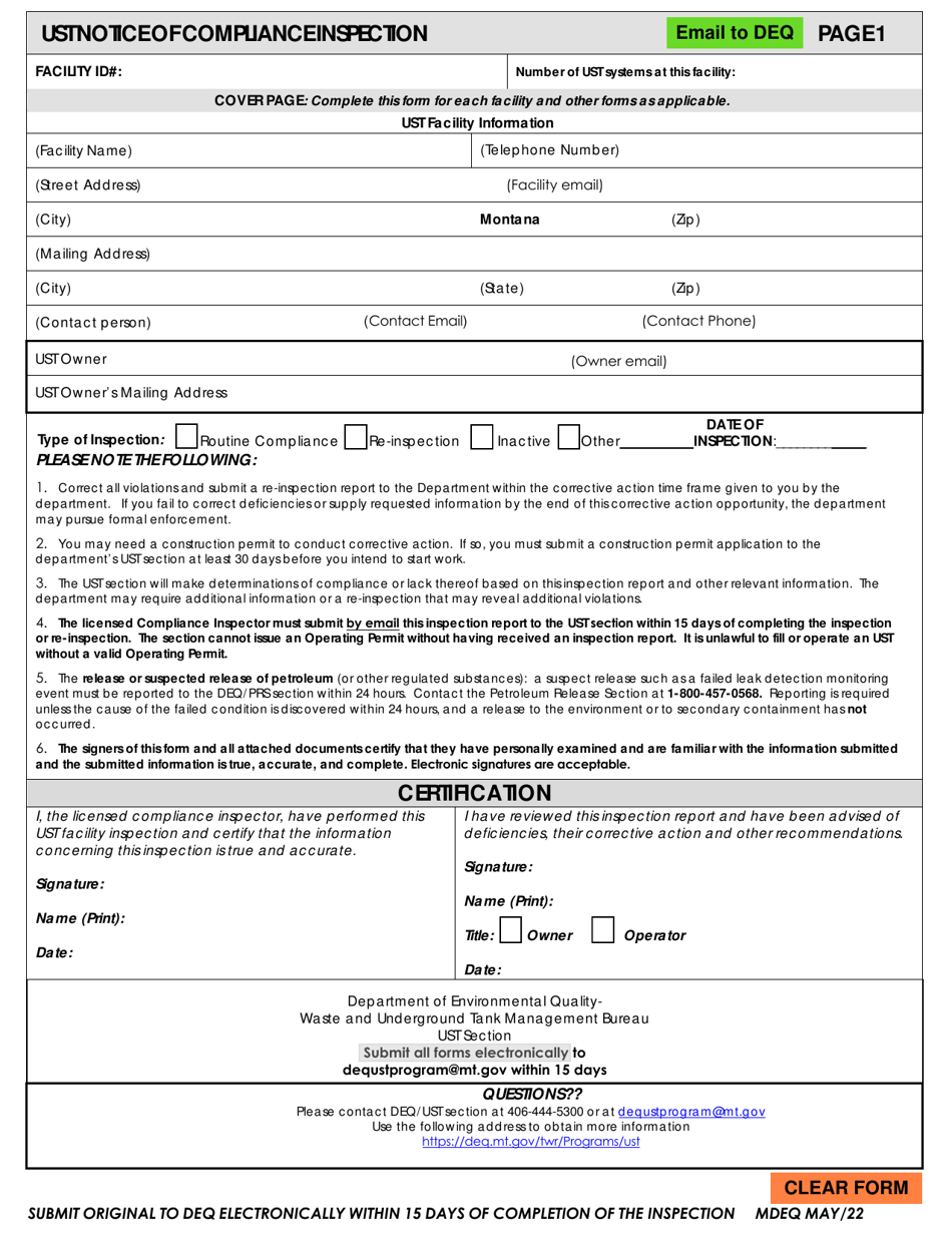 Montana Ust Notice of Compliance Inspection - Fill Out, Sign Online and ...