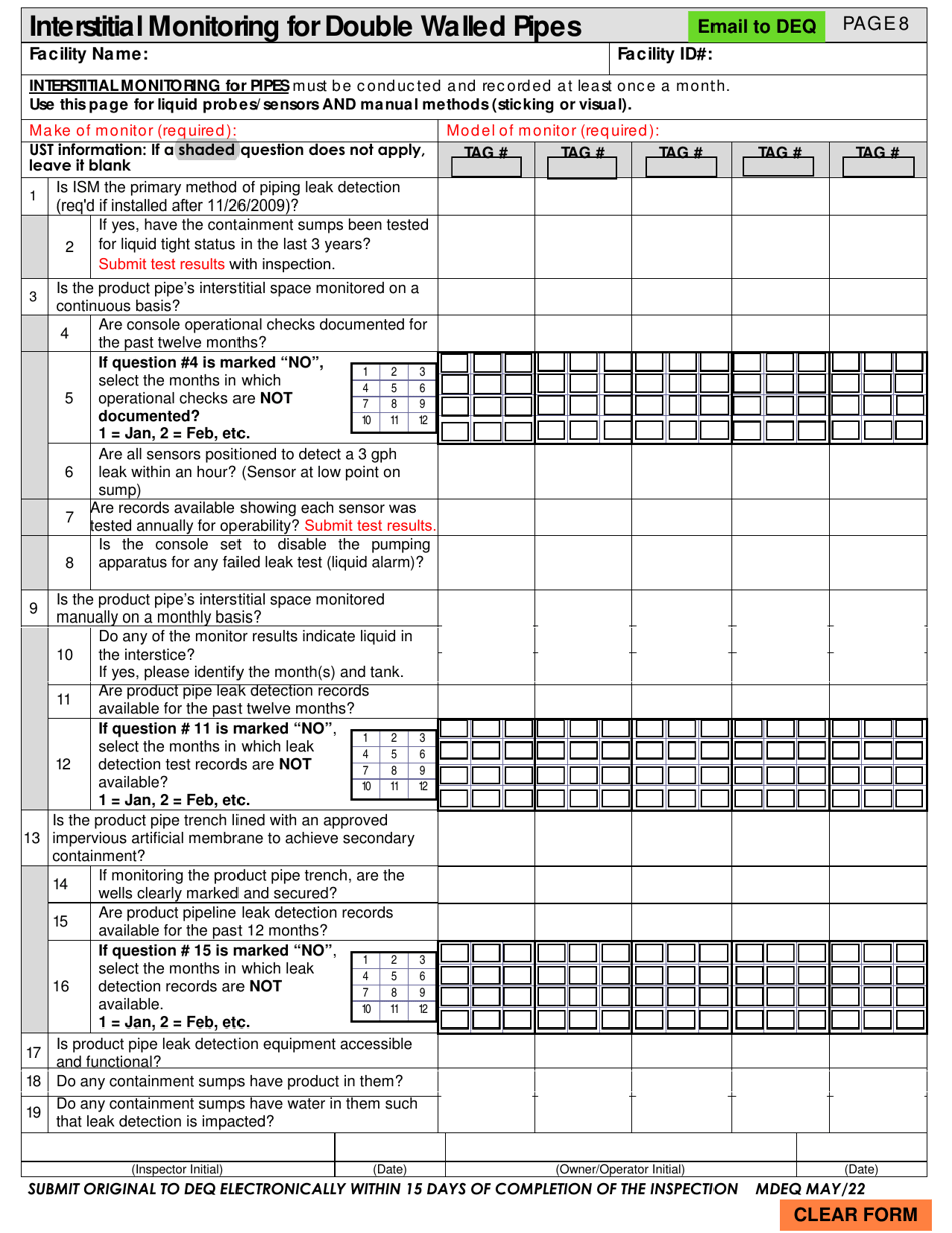Montana Interstitial Monitoring for Double Walled Pipes - Fill Out ...