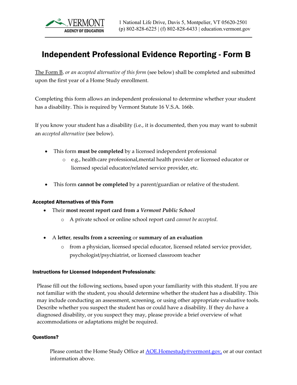 Form B Download Printable PDF or Fill Online Independent Professional ...