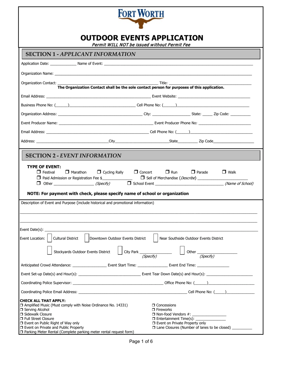 City of Fort Worth, Texas Outdoor Events Application - Fill Out, Sign ...