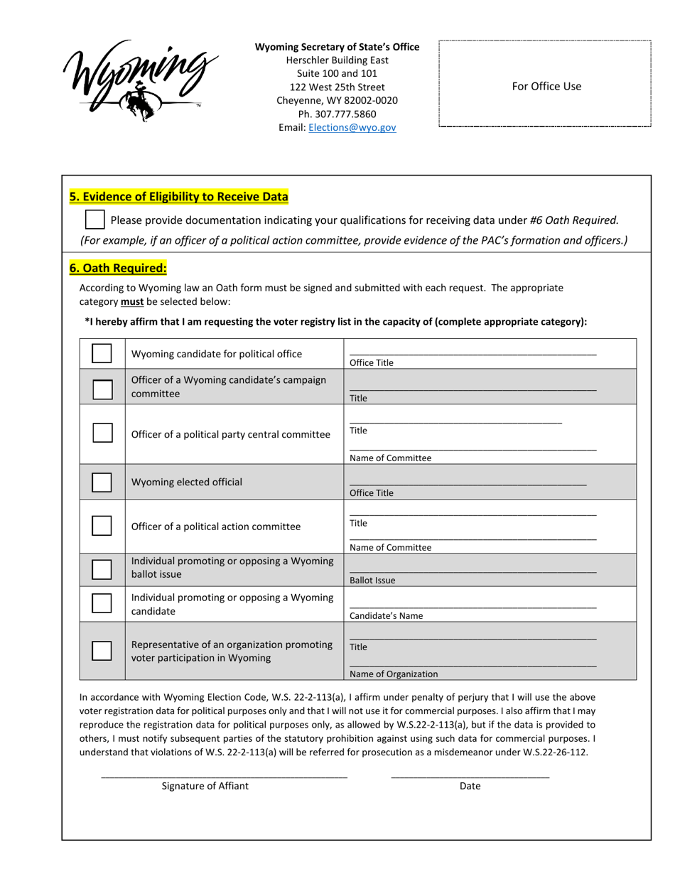 Wyoming Wyoming Voter Registry List Request Form - Fill Out, Sign ... Wyoming Wyoming Voter Registry List Request Form - Fill Out, Sign ...