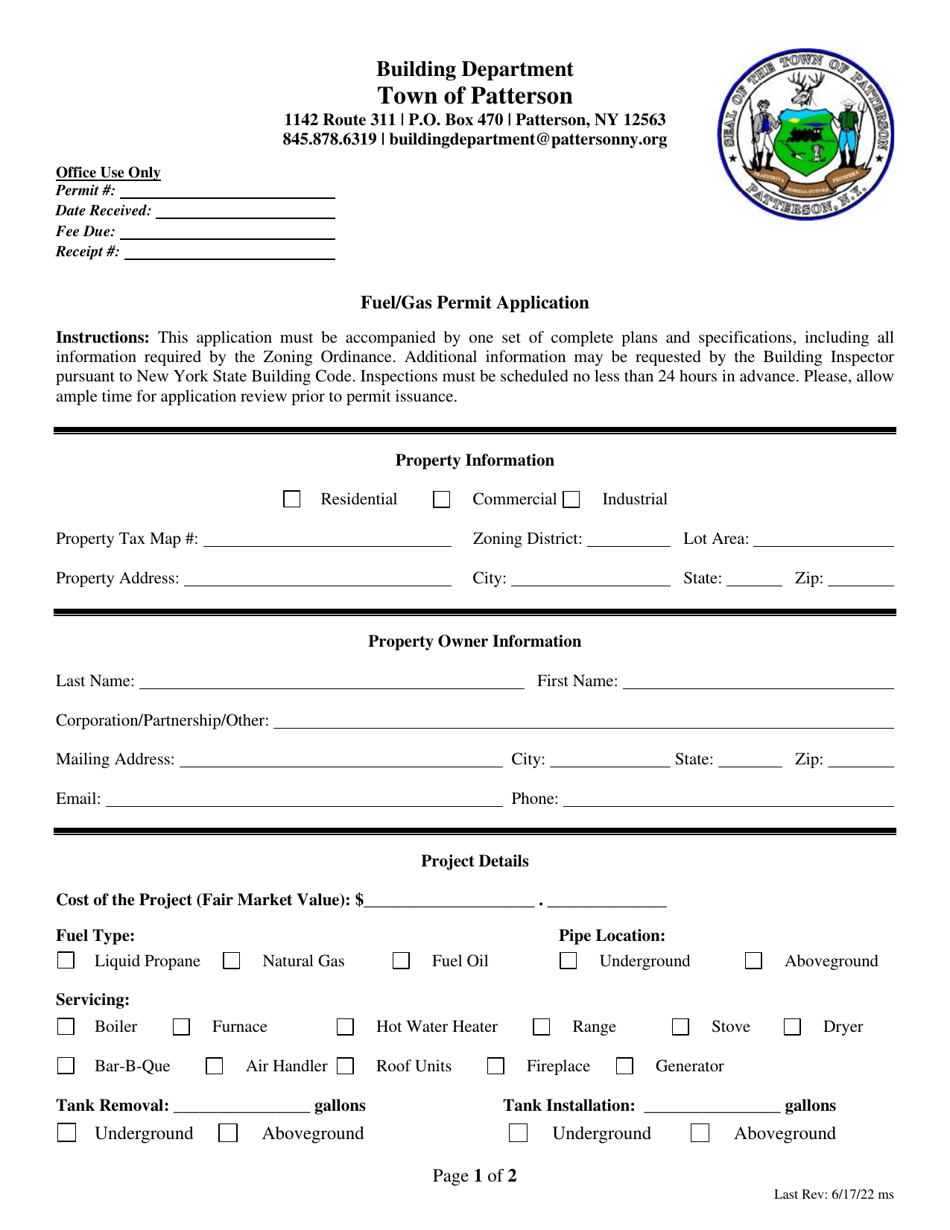 Town of Patterson, New York Fuel/Gas Permit Application - Fill Out ...