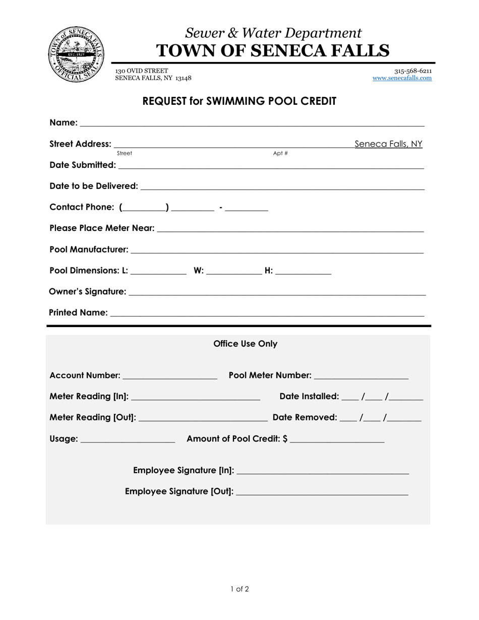 Town of Seneca Falls, New York Request for Swimming Pool Credit - Fill ...