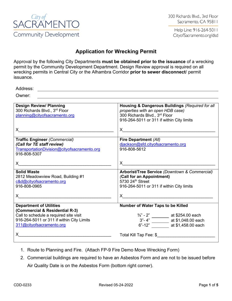 Form CDD-0233 - Fill Out, Sign Online and Download Fillable PDF, City ...