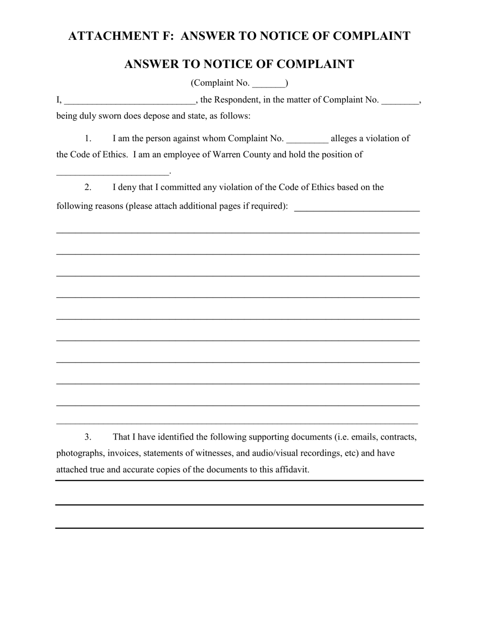 Warren County, New York Answer to Notice of Complaint - Fill Out, Sign ...