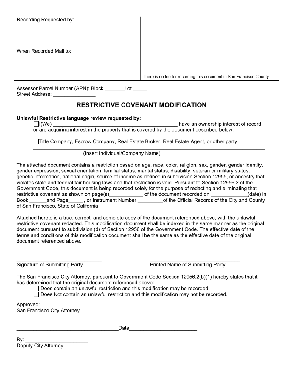 City and County of San Francisco, California Restrictive Covenant ...
