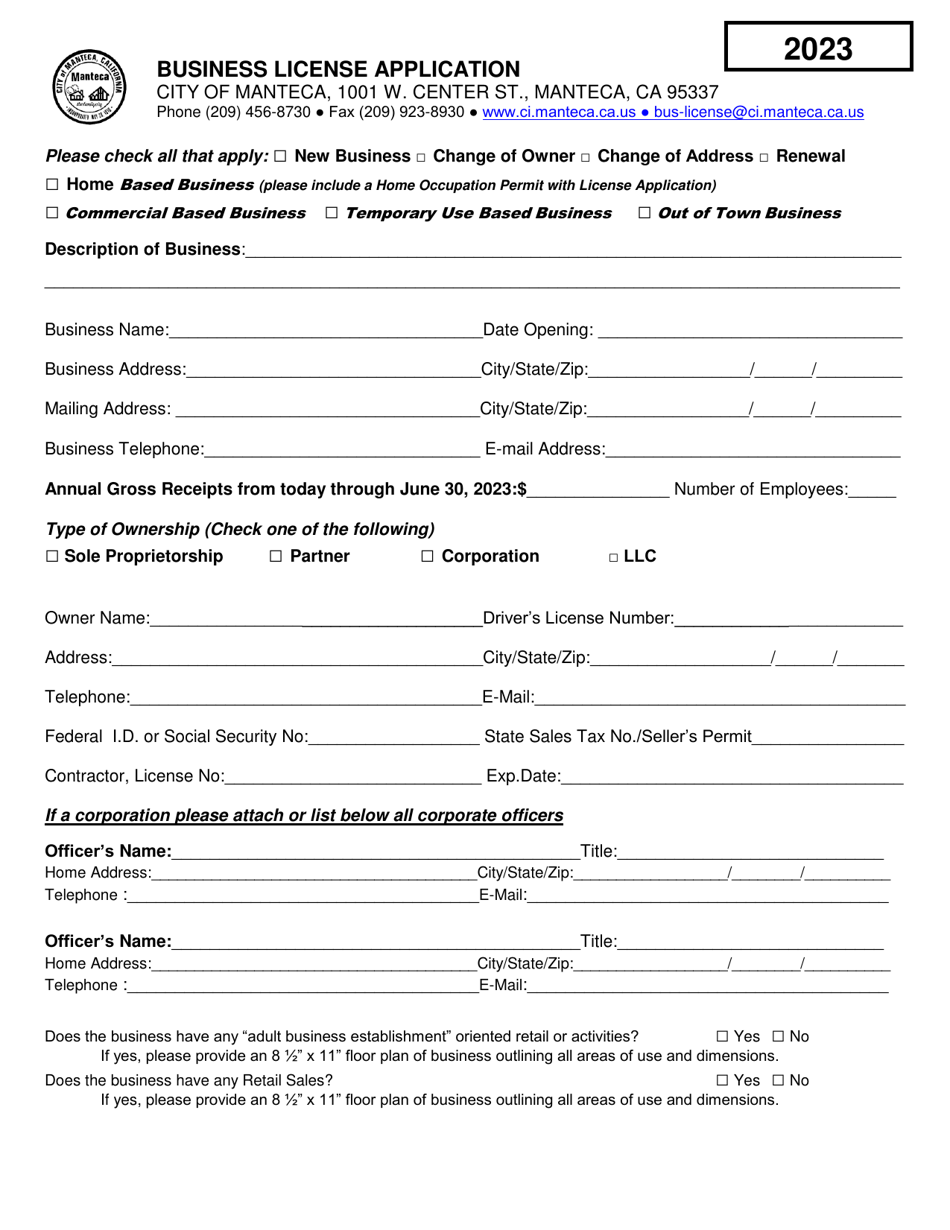2023 City of Manteca, California Business License Application Download ...