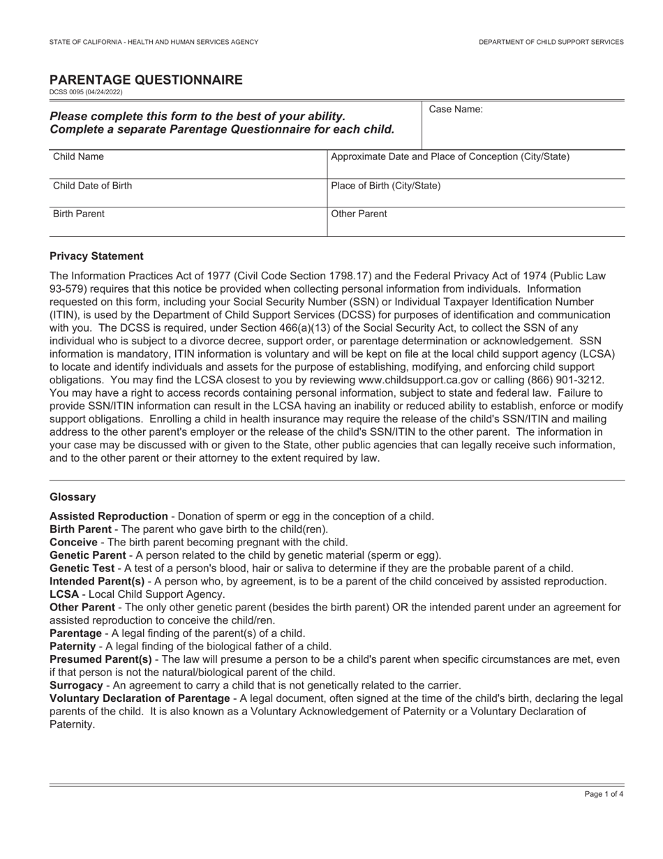 Form DCSS0095 - Fill Out, Sign Online and Download Printable PDF ...