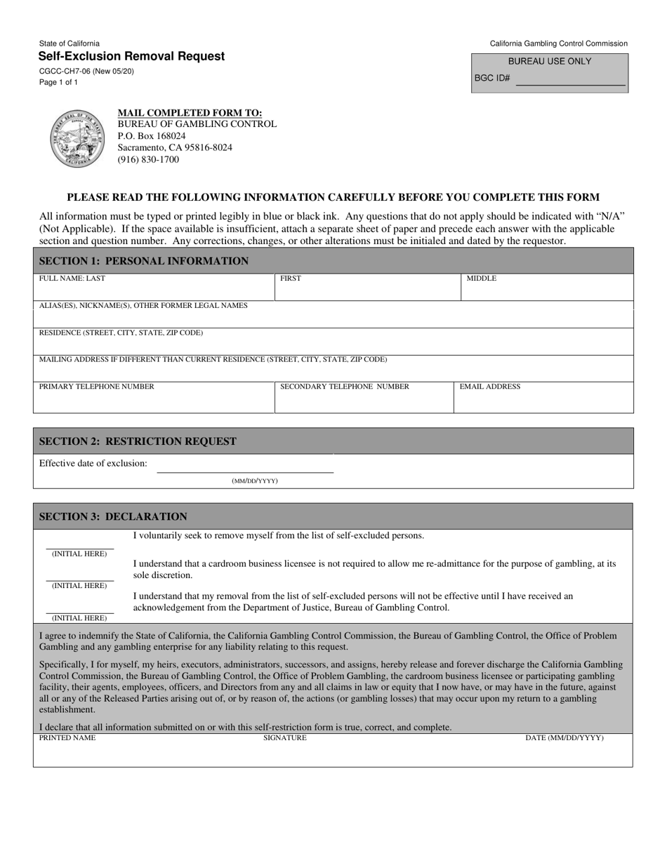 Form CGCC-CH7-06 - Fill Out, Sign Online and Download Fillable PDF ...