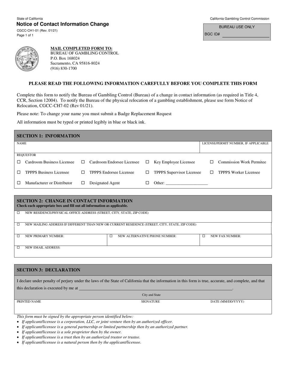 Form CGCC-CH1-01 - Fill Out, Sign Online and Download Fillable PDF ...