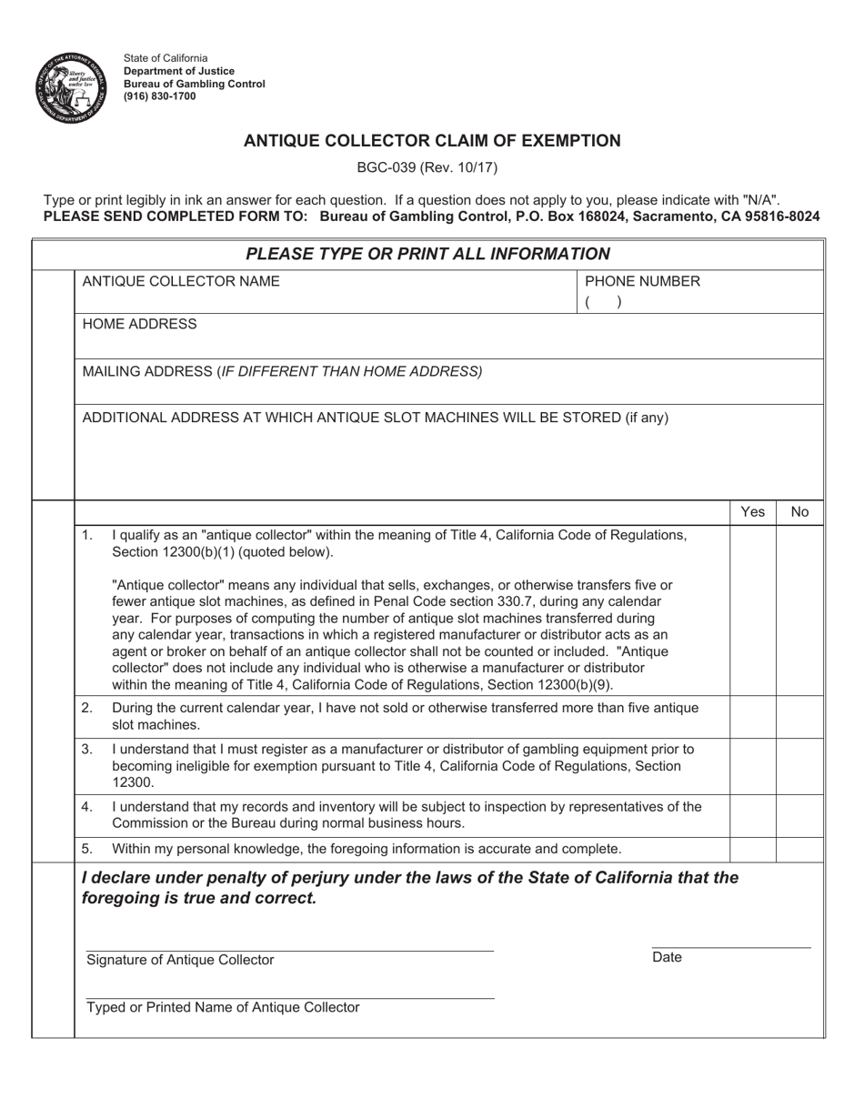 Form BGC039 - Fill Out, Sign Online and Download Fillable PDF ...