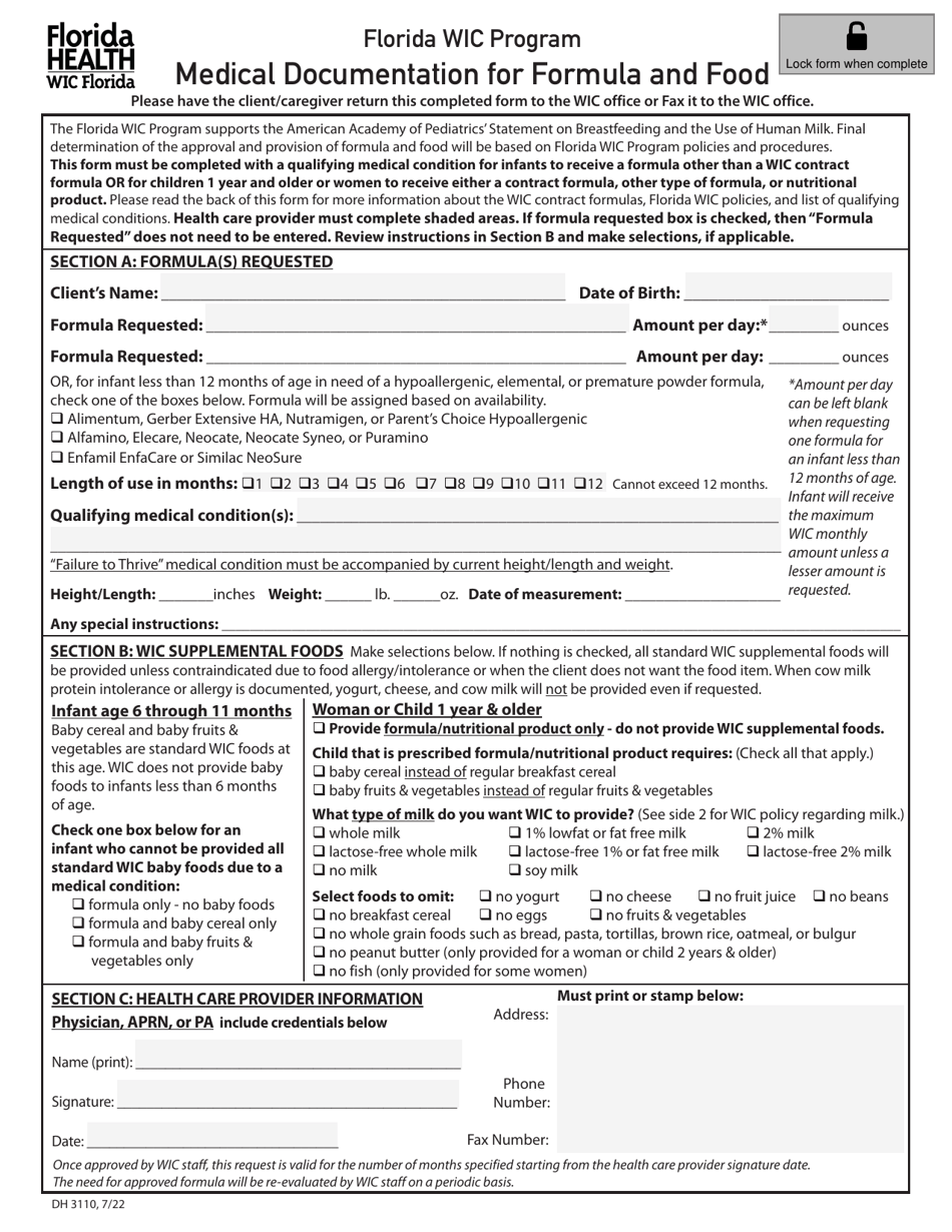 Form DH3110 - Fill Out, Sign Online and Download Fillable PDF, Florida ...