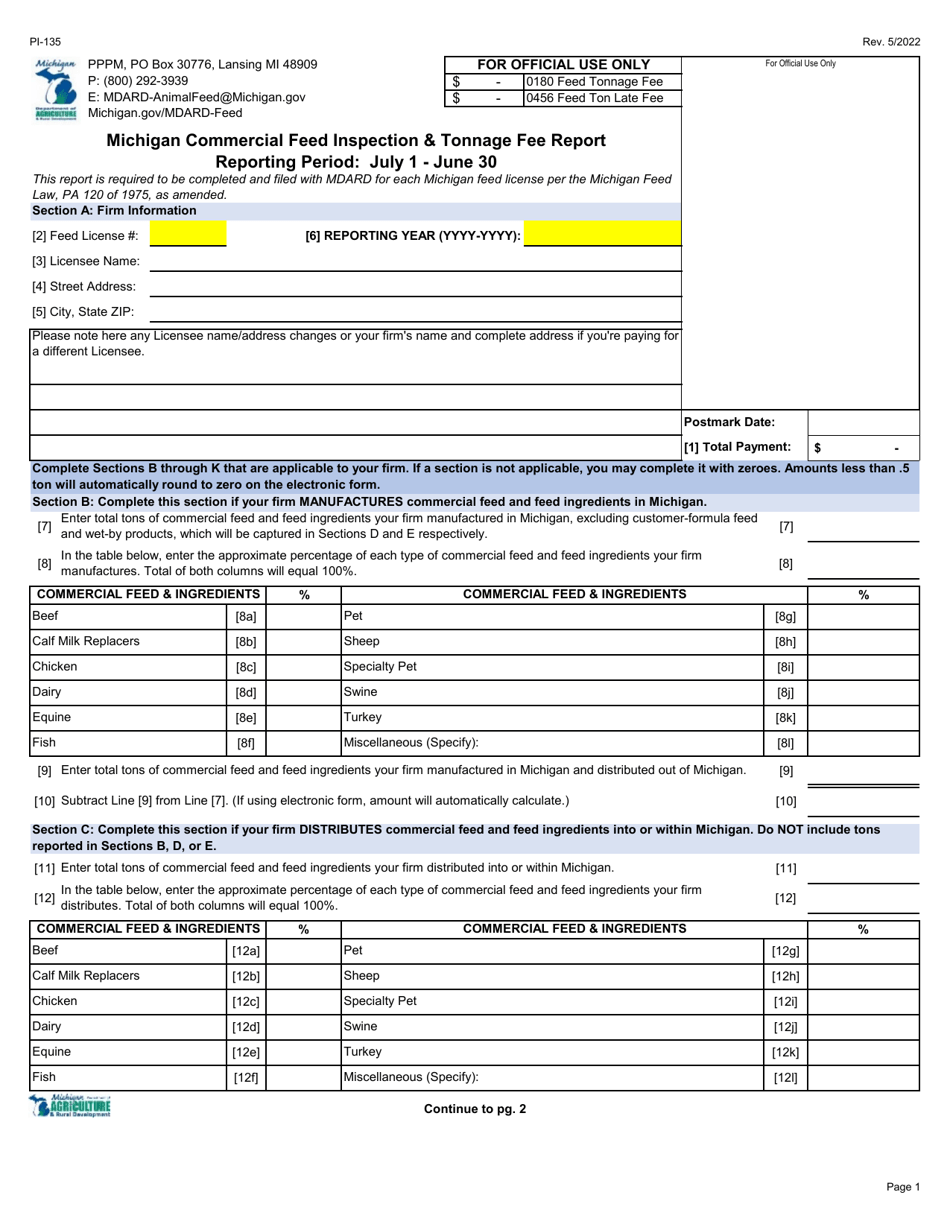 Form PI-135 - Fill Out, Sign Online and Download Printable PDF ...