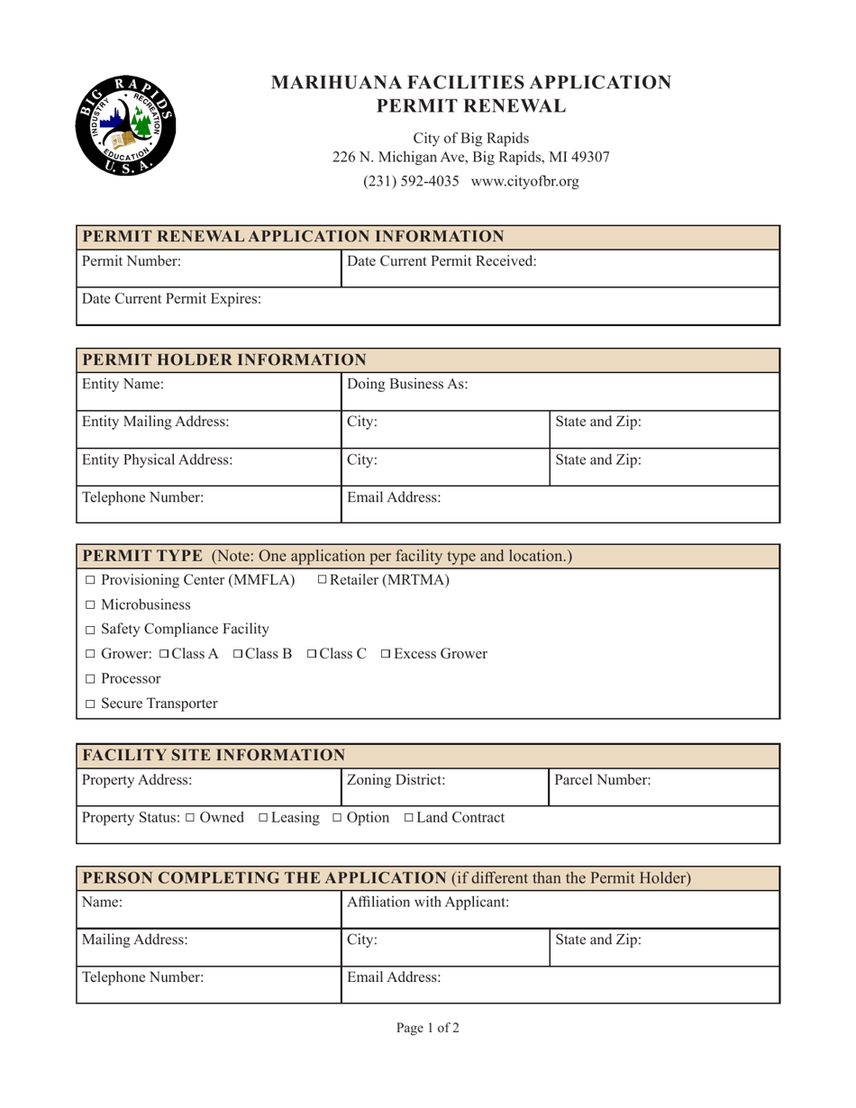 City of Big Rapids, Michigan Marihuana Facilities Permit Renewal ...