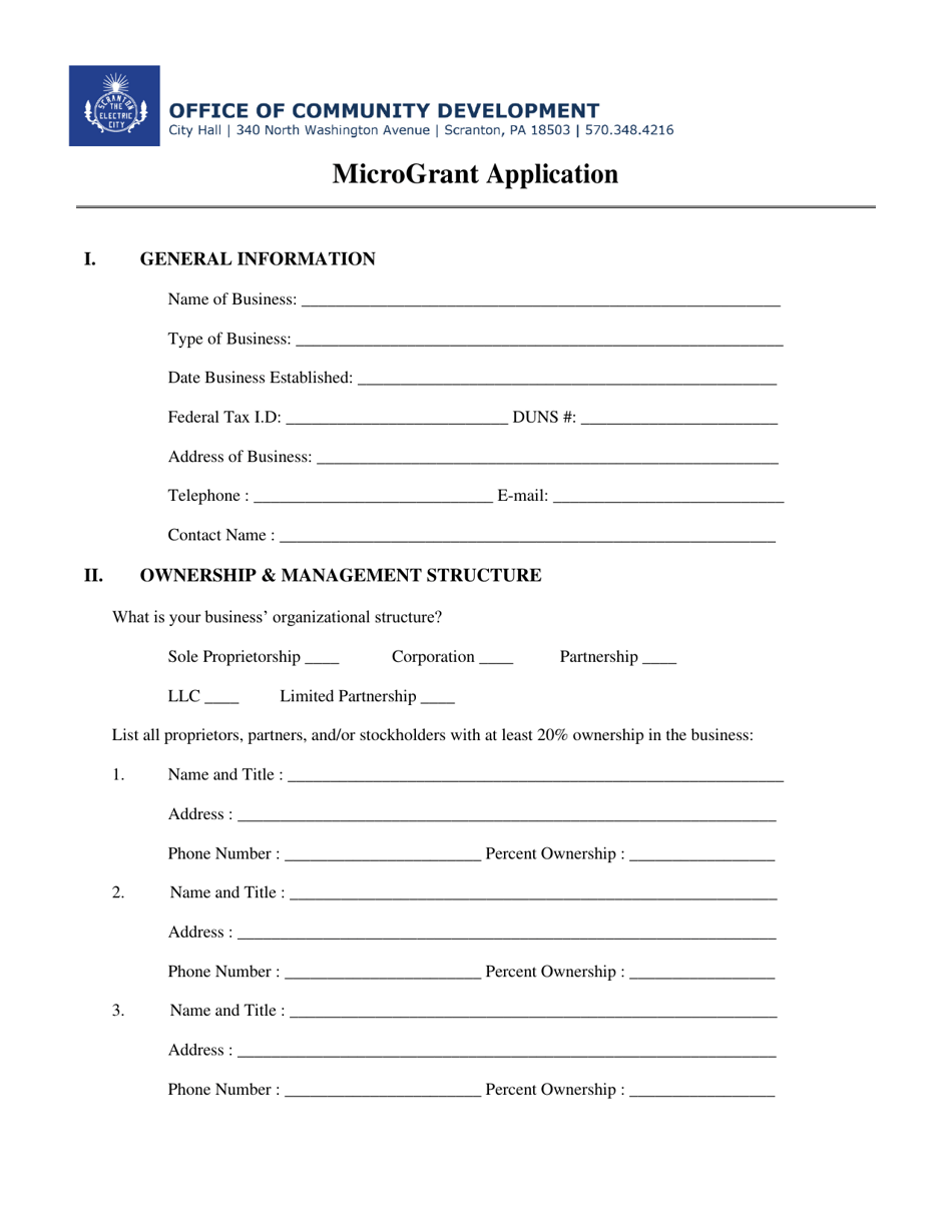 City of Scranton, Pennsylvania Microgrant Application - Fill Out, Sign Online and Download PDF ...
