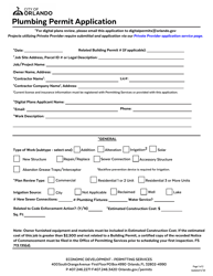 City of Orlando, Florida Plumbing/Gas Permit Application - Fill Out ...