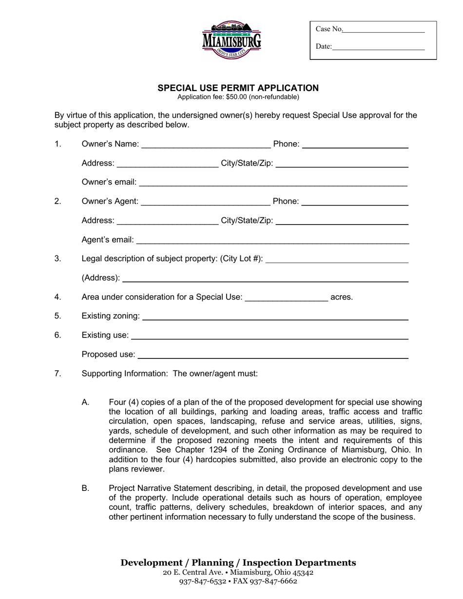 City of Miamisburg, Ohio Special Use Permit Application - Fill Out ...