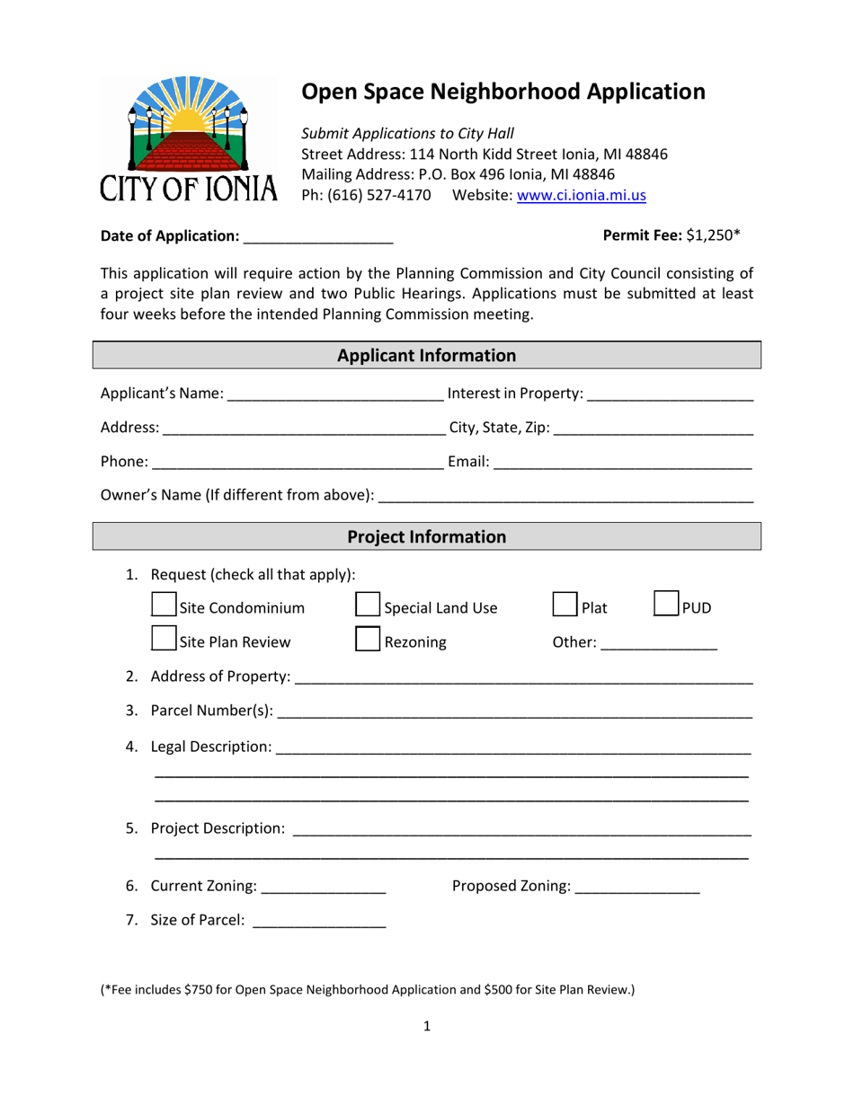 City of Ionia, Michigan Open Space Neighborhood Application - Fill Out ...