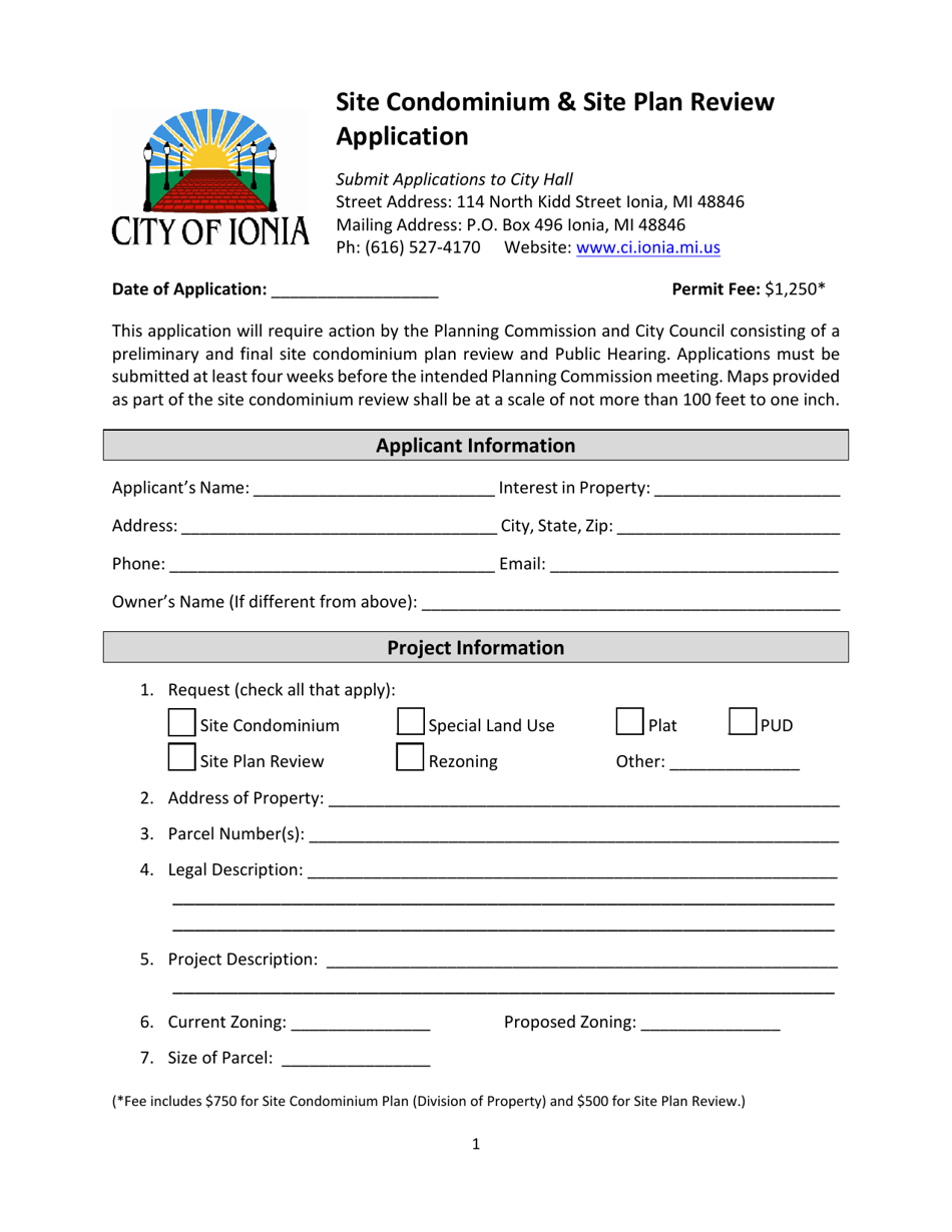 City of Ionia, Michigan Site Condominium & Site Plan Review Application ...