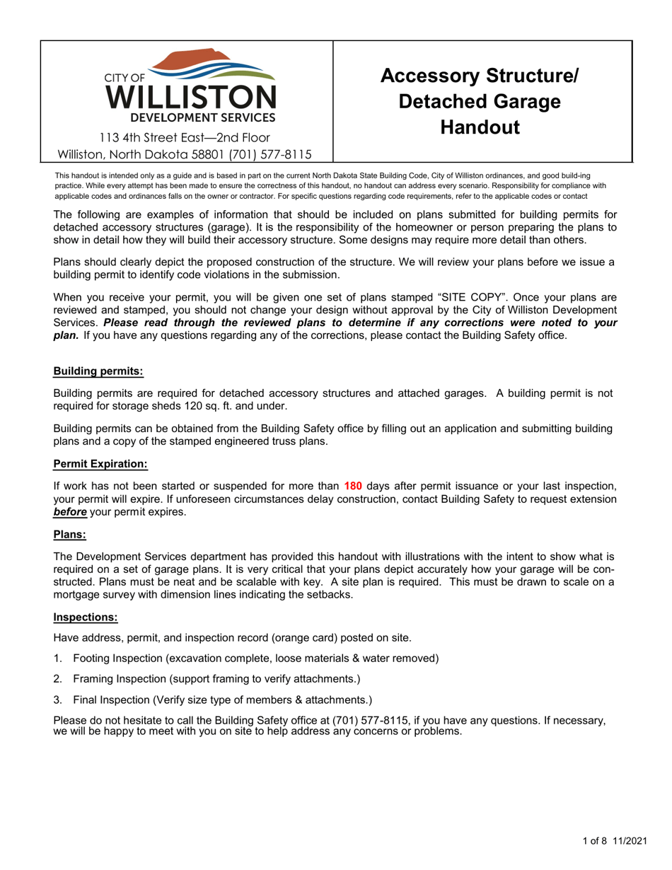 City of Williston, North Dakota Accessory Structure/Detached Garage ...