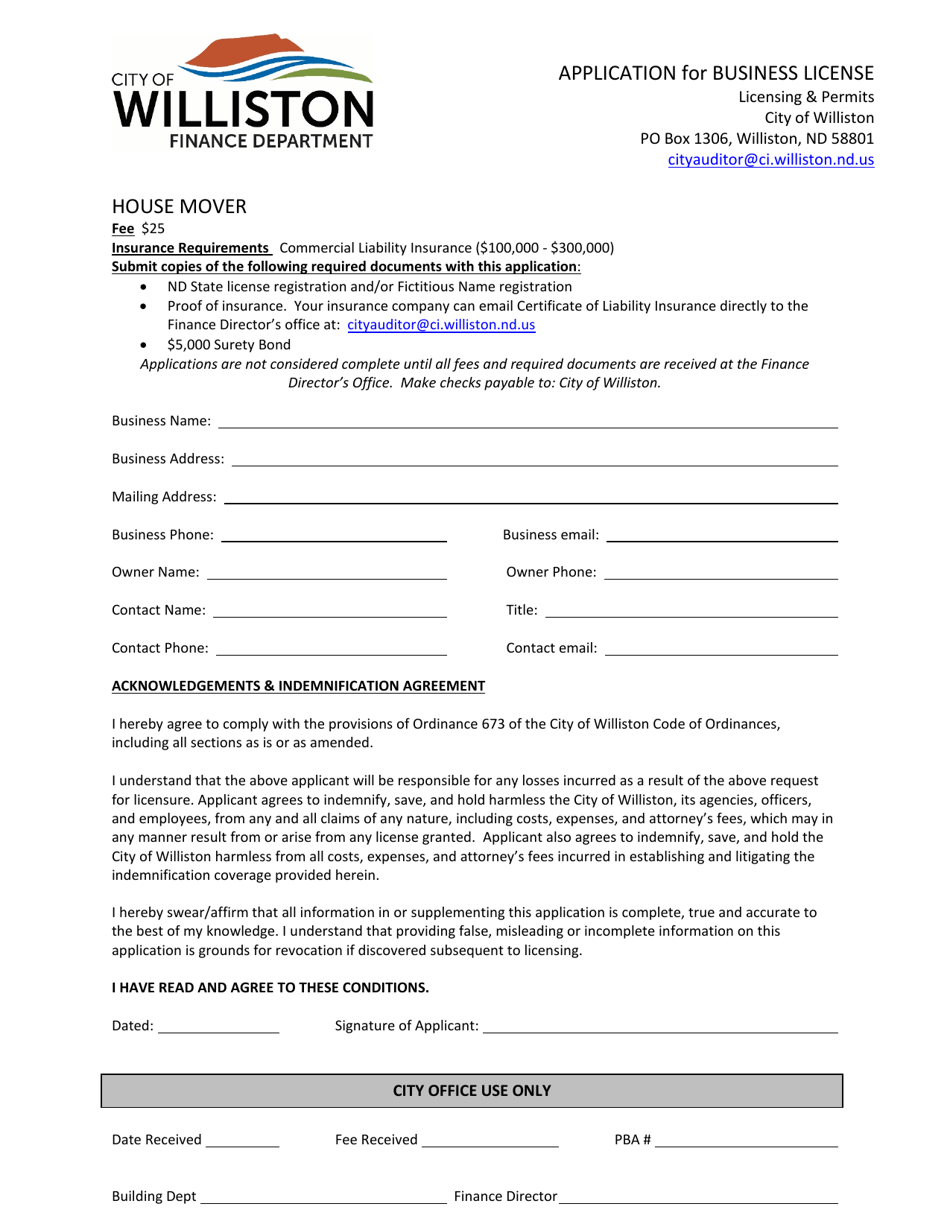 City of Williston, North Dakota Application for Business License ...