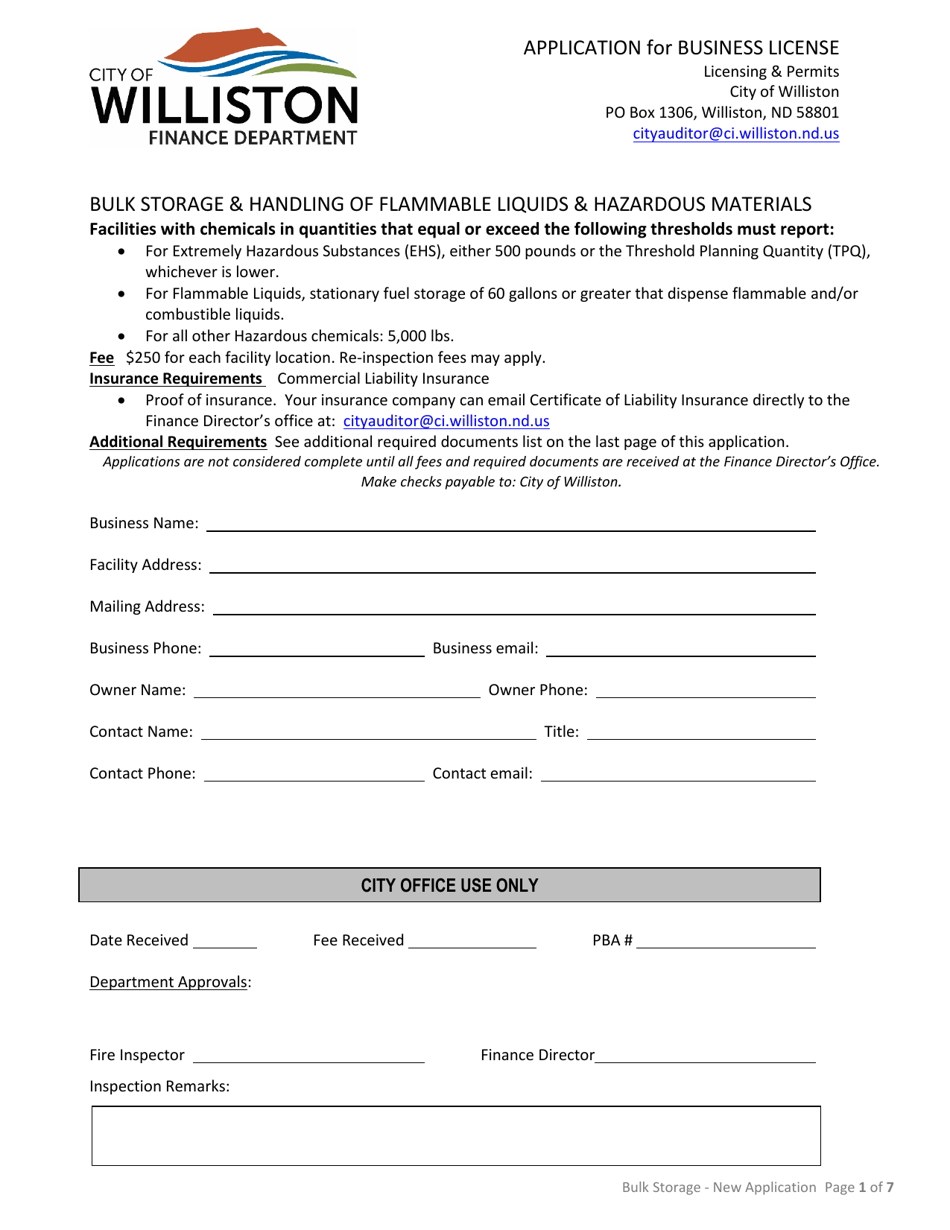 City of Williston, North Dakota Application for Business License - Bulk ...