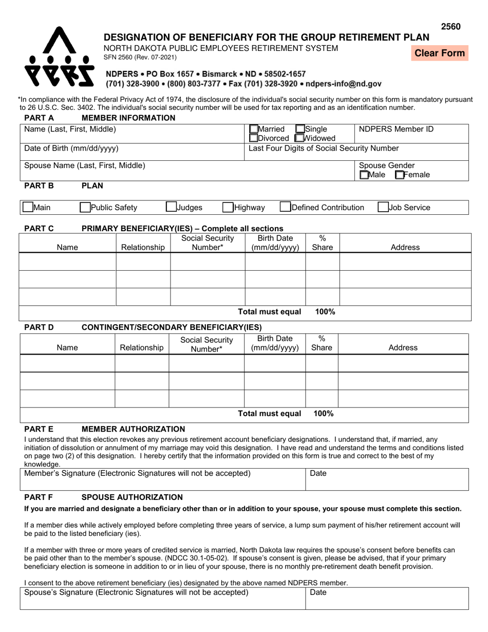 Form SFN2560 - Fill Out, Sign Online and Download Fillable PDF, North ...