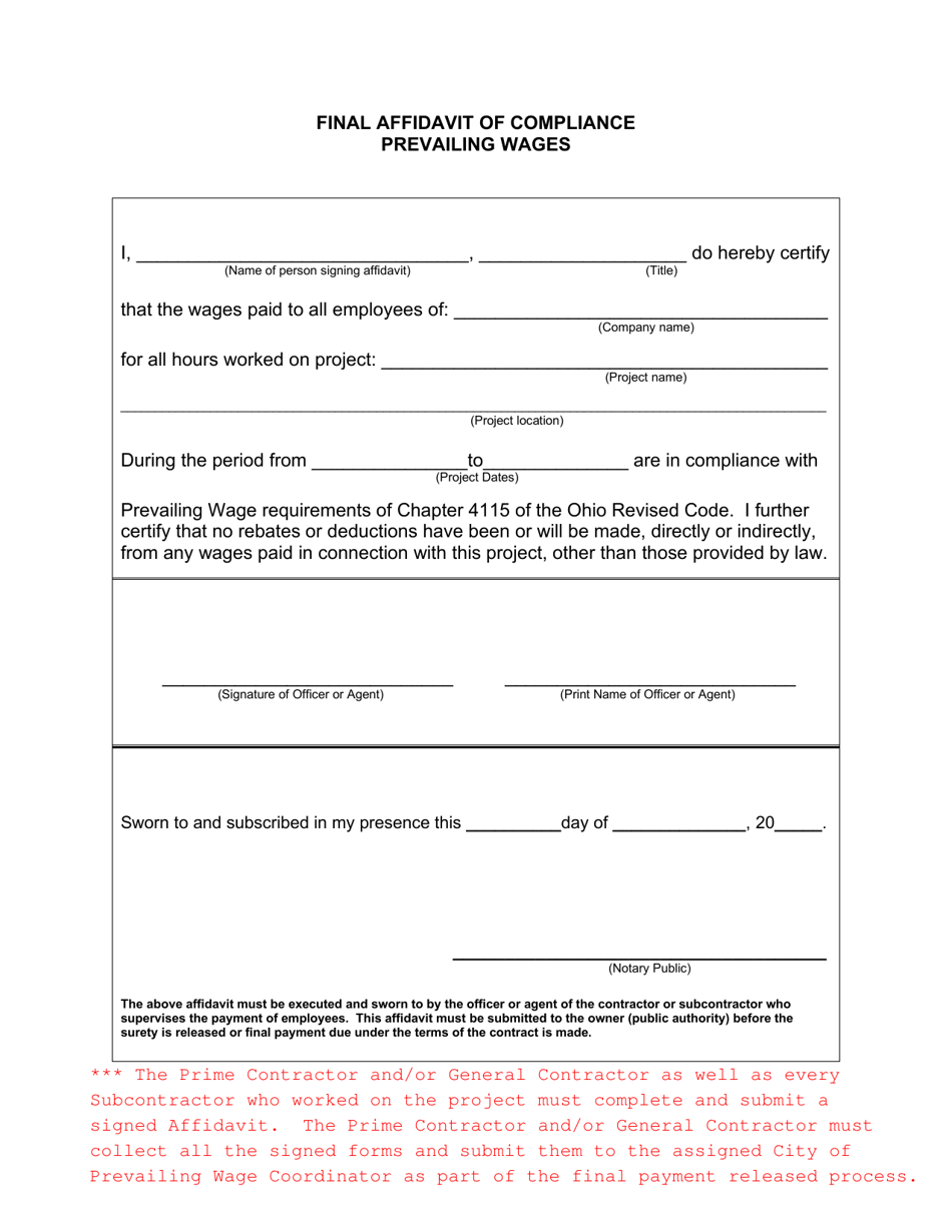 City of Cleveland, Ohio Final Affidavit of Compliance - Prevailing ...