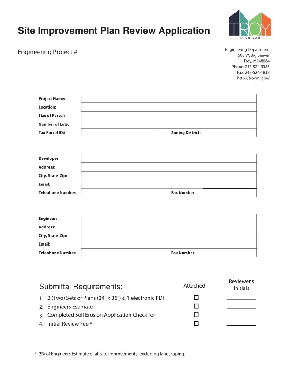 City of Troy, Michigan Site Improvement Plan Review Application - Fill ...
