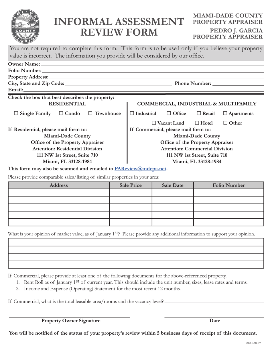 Miami-Dade County, Florida Informal Assessment Review Form - Fill Out ...