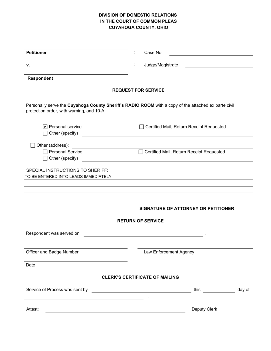 Cuyahoga County, Ohio Request for Service - Sheriff's Radio Room - Fill ...