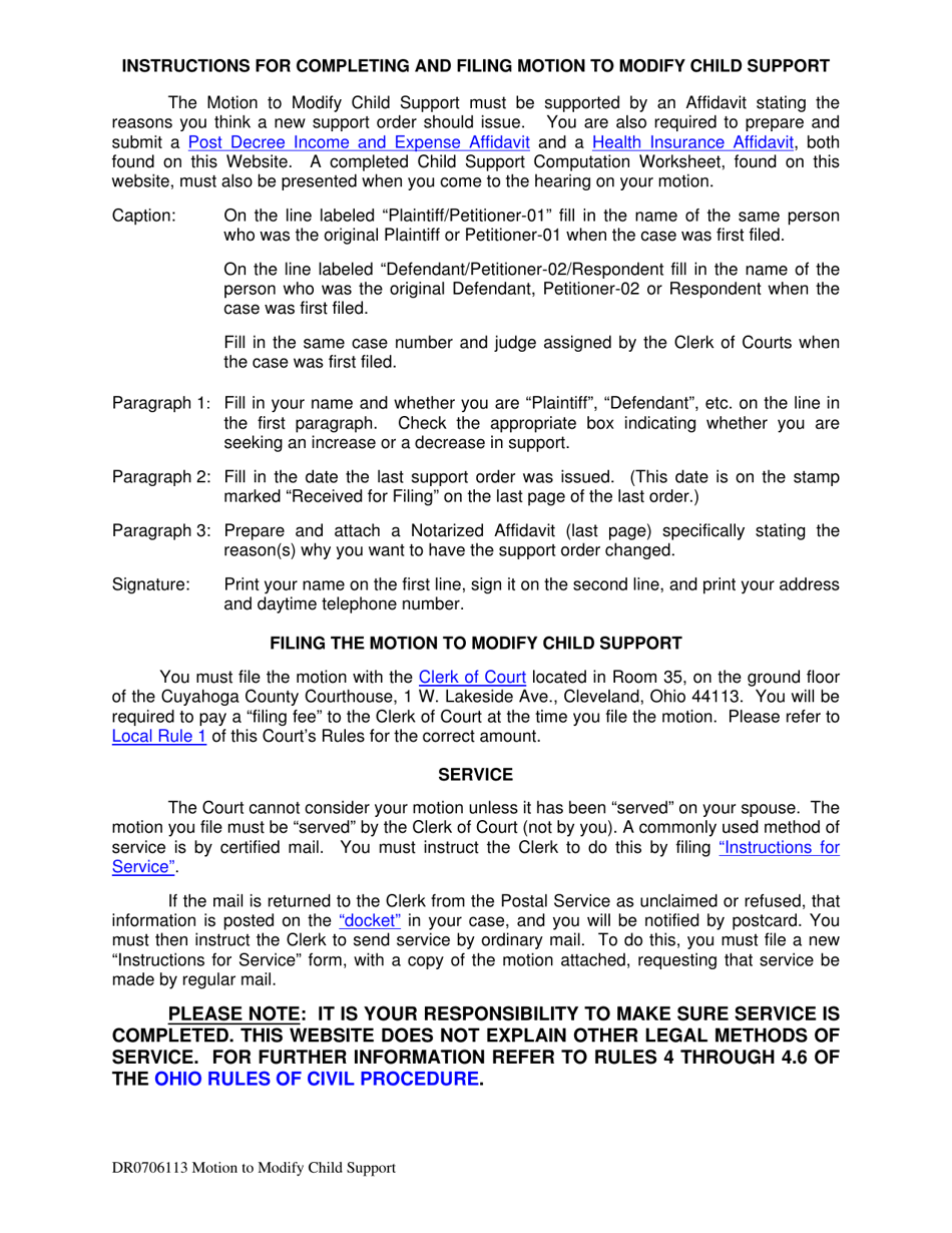 Cuyahoga County, Ohio Motion to Modify Child Support - Fill Out, Sign ...