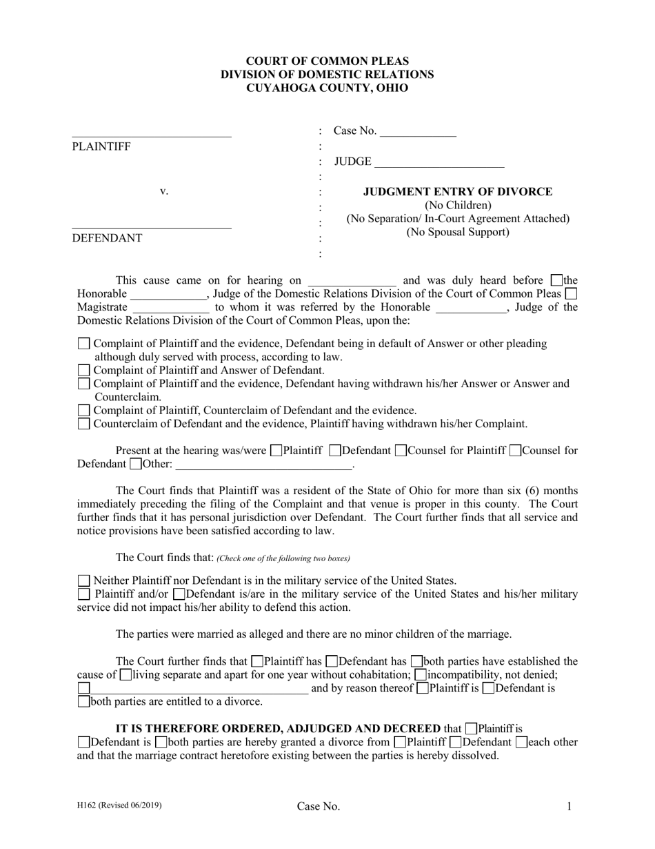 Form H162 - Fill Out, Sign Online and Download Fillable PDF, Cuyahoga ...