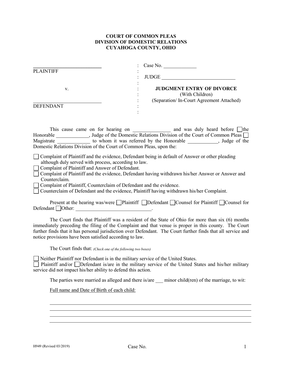 Form H949 - Fill Out, Sign Online and Download Fillable PDF, Cuyahoga ...
