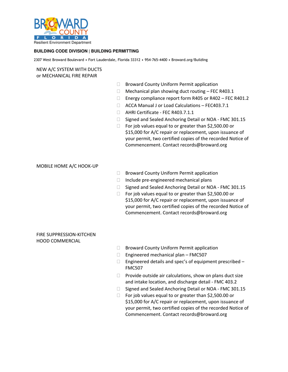 Broward County, Florida Electrical, Mechanical, and Plumbing Checklists - Fill Out, Sign Online ...