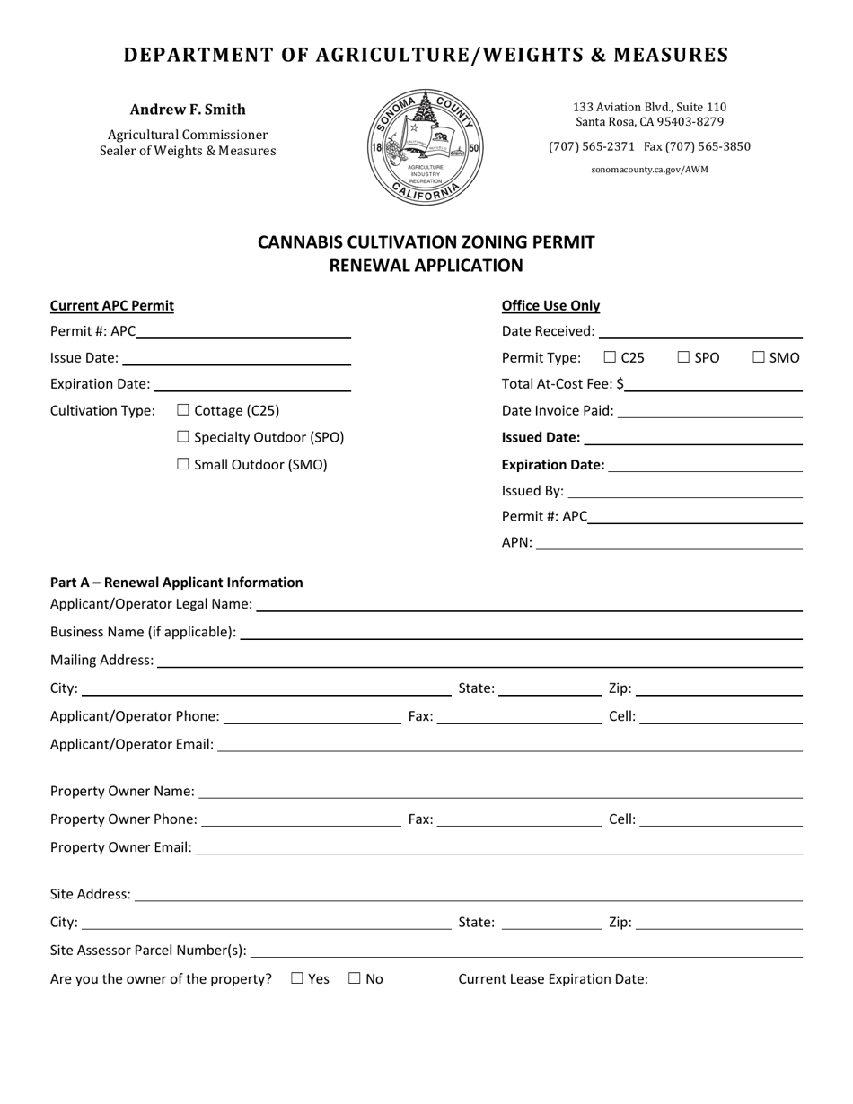 Sonoma County, California Cannabis Cultivation Zoning Permit Renewal ...