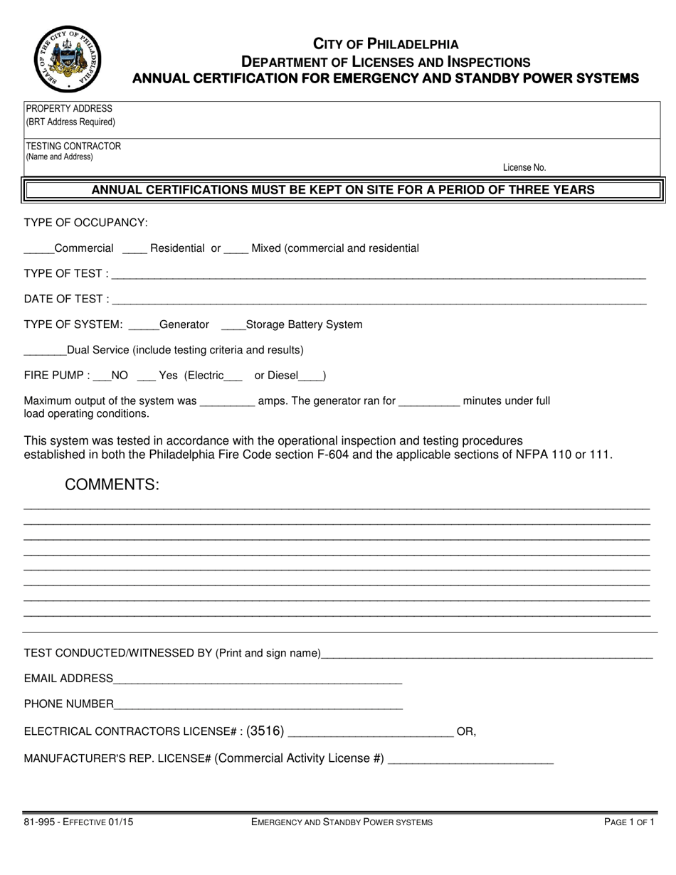 Form 81-995 - Fill Out, Sign Online and Download Printable PDF, City of ...