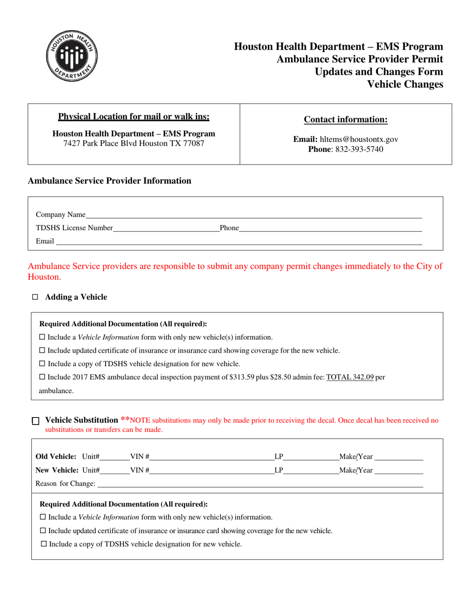City of Houston, Texas Ambulance Service Provider Permit Updates and ...