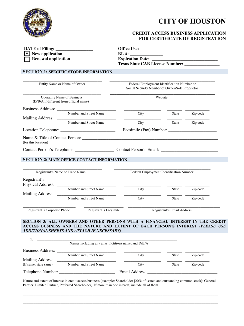 City of Houston, Texas Credit Access Business Application for ...