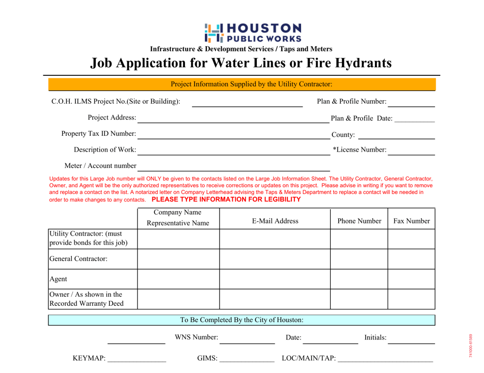 City of Houston, Texas Job Application for Water Lines or Fire Hydrants ...